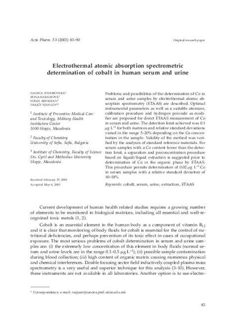 Pdf Electrothermal Atomic Absorption Spectrometric Determination Of
