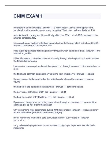 CNIM EXAM 1 Questions With Correct Answers 2023 Cnim Stuvia US