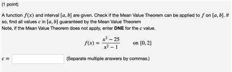 Solved 1 Point A Function Fx On A B If And Interval