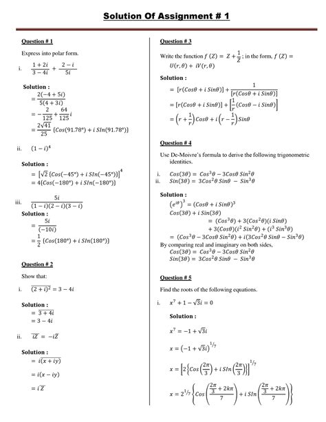 Solution Of Assignment 1 Cvnt Fall 2017 Complex Variable