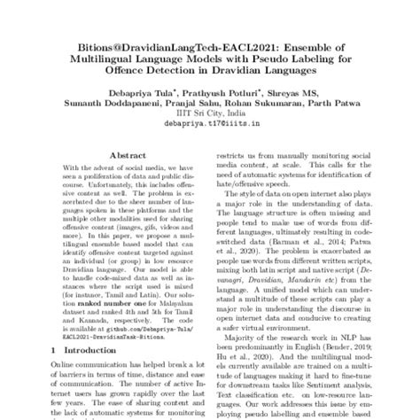 Bitionsdravidianlangtech Eacl2021 Ensemble Of Multilingual Language