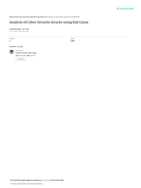 Analysis Of Cyber Security Attacks Using Kali Linux April 2022 Pdf