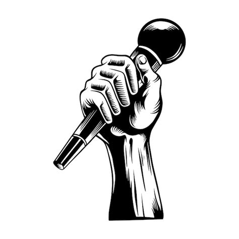 Premium Vector Vintage Monochrome Hand With Microphone Gesture Concept