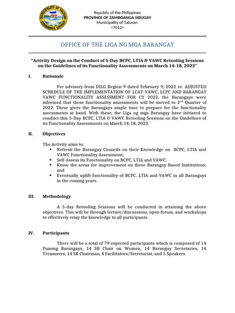 Bcpc Ltia And Vawc Activity Design Pdf