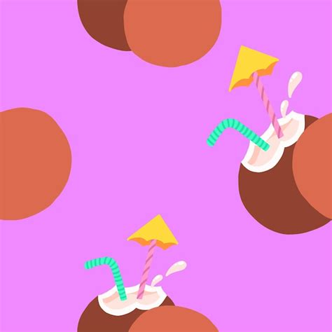 Premium Vector Coconut Drink Cocktail Pattern In Cartoon Style