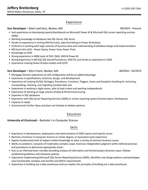 ssrs developer resume samples velvet jobs