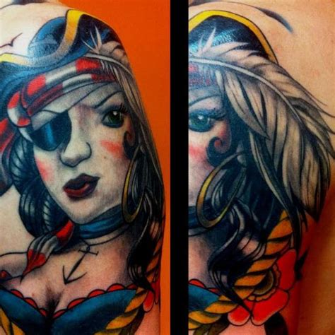 Traditional Pirate Girl Tattoos