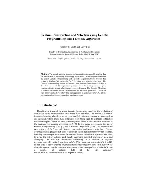pdf feature construction and selection using genetic programming and