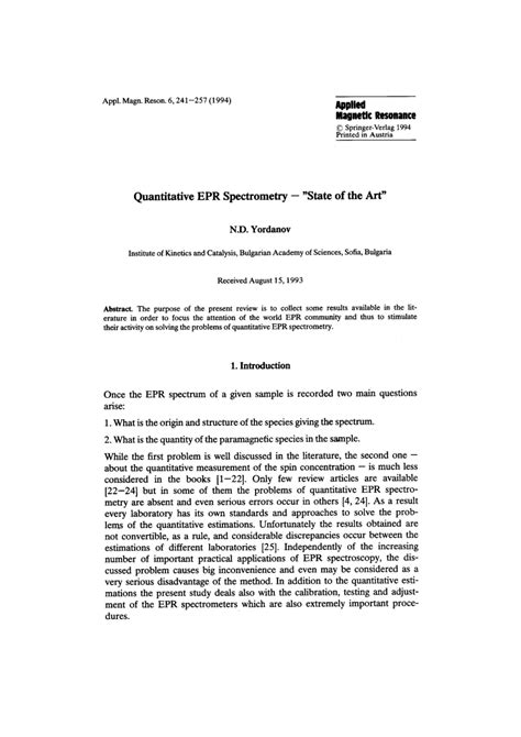 Pdf Quantitative Epr Spectrometry — “state Of The Art”