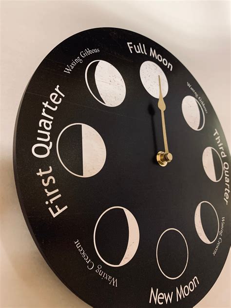 Black Moon Phase Clock Lunar Phase Clock Black And White Etsy