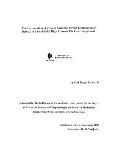 The Formulation Of Process Variables For The Elimination Of Defects In