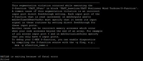 Segmentation Error Of FAST V Simulink Using The Compiled FAST SFunc Mex File In Linux Issue