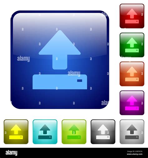 open icons in rounded square color glossy button set stock vector image
