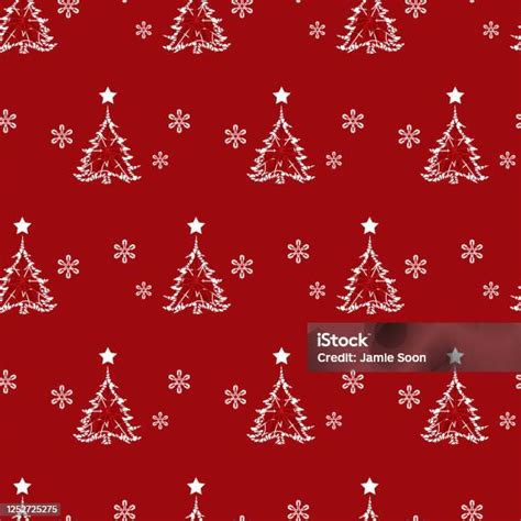 벡터 레드 흑백 작은 우아한 스파클링 크리스마스 트리 와 별과 눈송이 원활한 배경 직물 선물 랩 및 벽지에 적합합니다 0명에