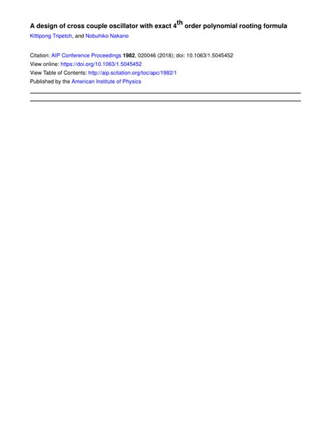 Pdf A Design Of Cross Couple Oscillator With Exact 4th Order