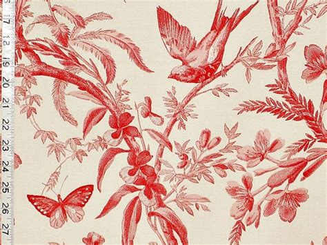 Red Toile Fabric Bird Flower Interior Home Decorating Material Cotton