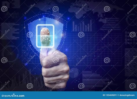 business man scan fingerprint provides security access stock image