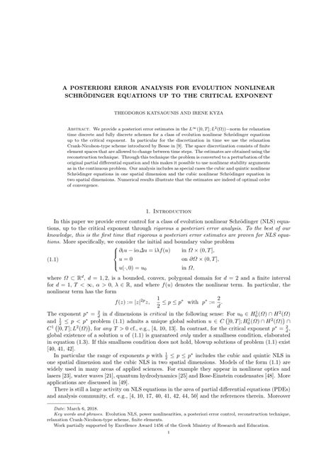 Pdf A Posteriori Error Analysis For Evolution Nonlinear Schrödinger Equations Up To The