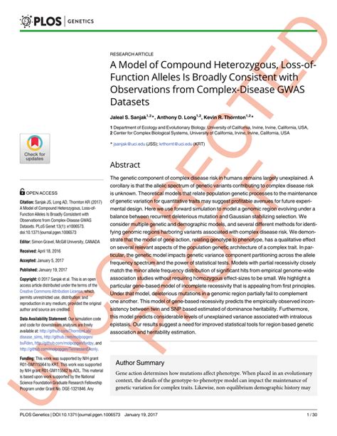 Pdf A Model Of Compound Heterozygous Loss Of Function Alleles Is