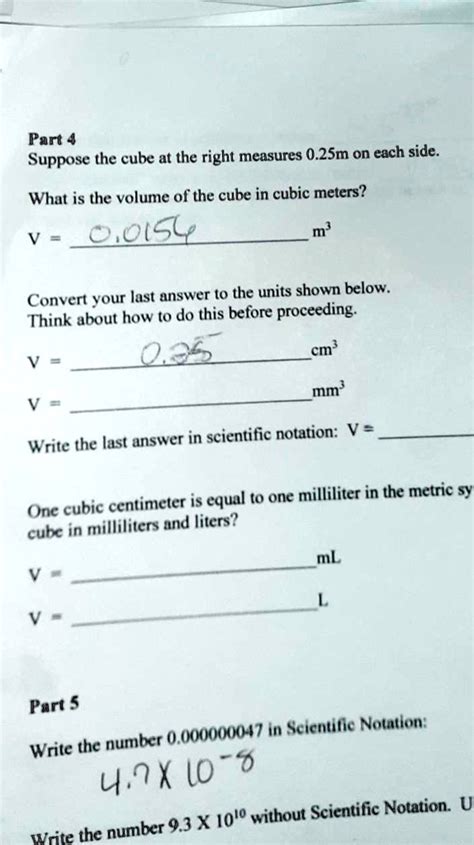 GET ANSWER Part Suppose The Cube At The Right Measures Sm On Each Side What Is The Volume