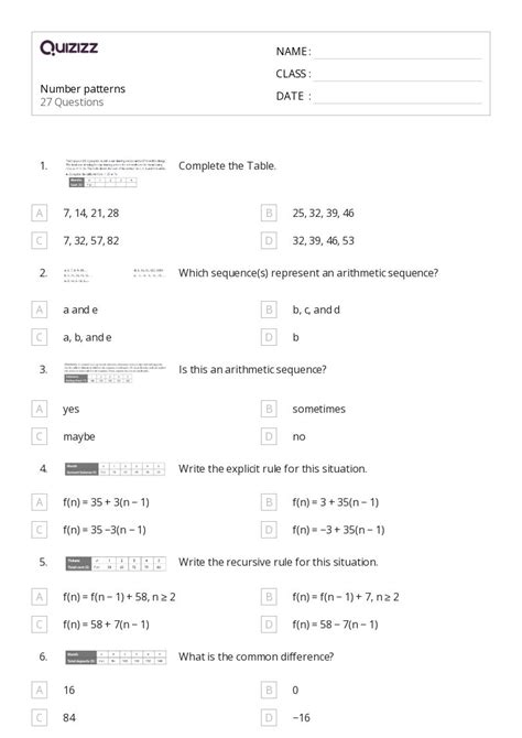 50 Number Patterns Worksheets For 8th Grade On Quizizz Free And Printable