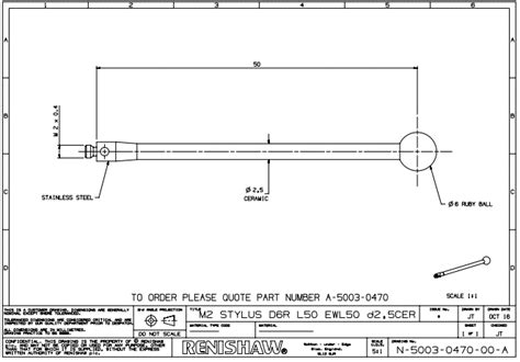 M2 Ø6 Mm Ruby Ball Ceramic Stem L 50 Mm Ewl 50 Mm Quality Precision Tools