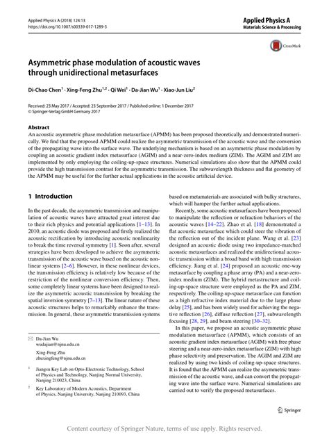 Asymmetric Phase Modulation Of Acoustic Waves Through Unidirectional