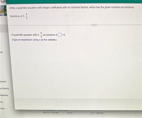 solved write a quadratic equation with integer coefficients