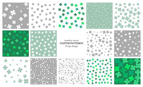 원활한 벡터 클로버의 컬렉션은 패턴을 떠난다 성 패트릭의 날을위한 세련된 디자인 인쇄 직물 직물 커버 포장 등 10 Eps 간단한 녹색 식물 배경 4 명에 대한 스톡 벡터