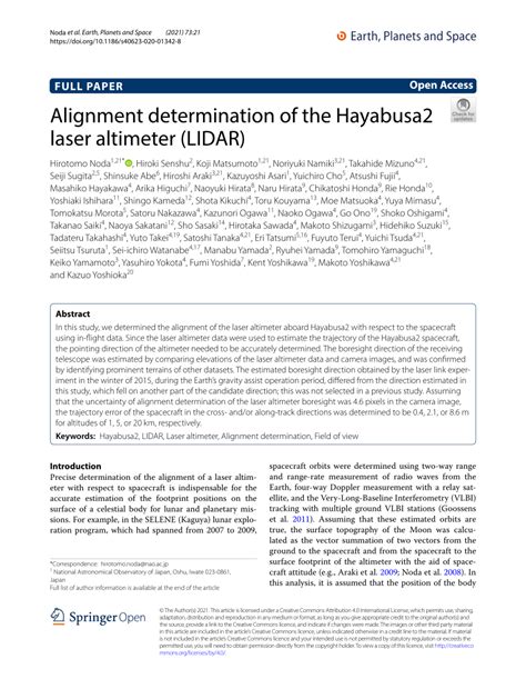 Pdf Alignment Determination Of The Hayabusa2 Laser Altimeter Lidar