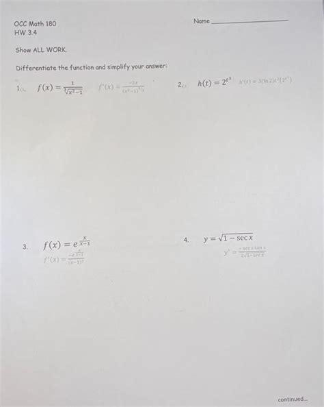 Solved Differentiate The Function And Simplify The Answers