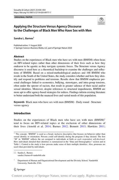 Applying The Structure Versus Agency Discourse To The Challenges Of Black Men Who Have Sex With Men