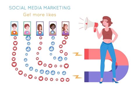 Smm 소셜 미디어 마케팅 인터넷 소셜 네트워크에서의 디지털 프로모션 Smm 대행사 배너입니다 여자와 남자는 자석으로 마음을 사로잡고 좋아합니다 광고에 대 한