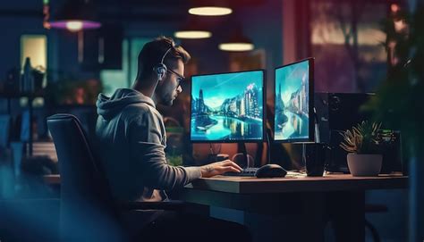 Premium Photo Man Working Late At Night At A Powerful Computer