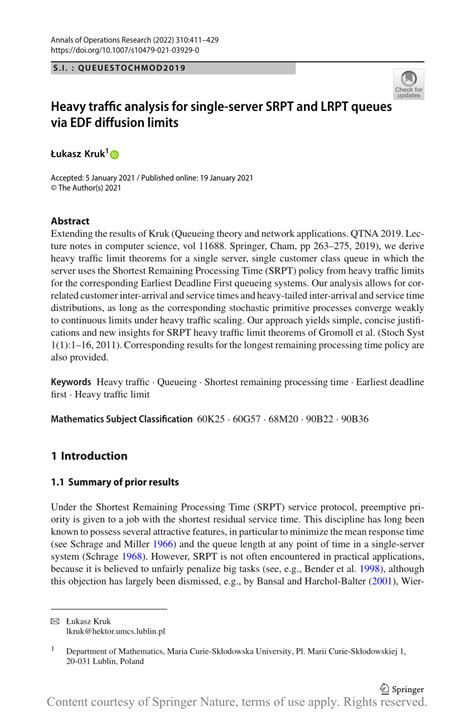 Pdf Heavy Traffic Analysis For Single Server Srpt And Lrpt Queues Via Edf Diffusion Limits