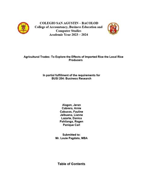 Agricultural Trades To Explore The Effects Of Imported Rice The Local
