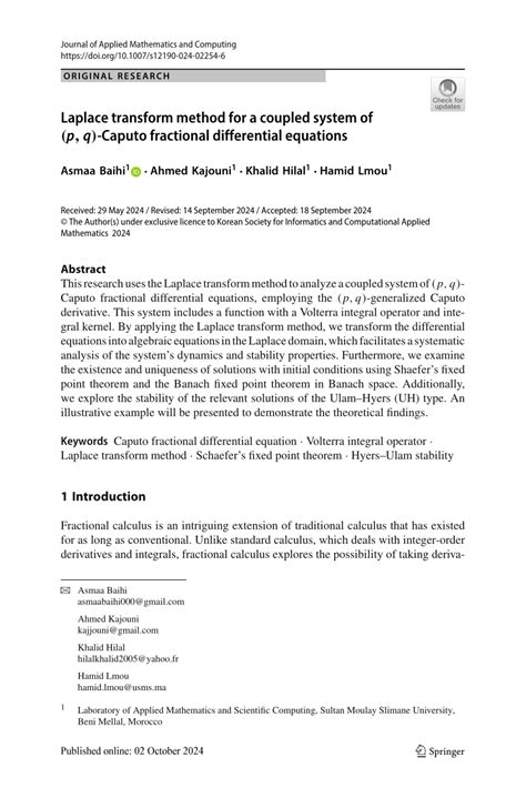Pdf Laplace Transform Method For A Coupled System Of P Q Caputo