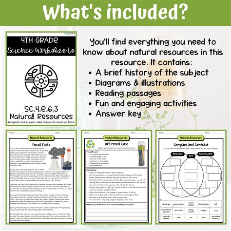 Natural Resources Activity And Answer Key 4th Grade Earth And Space Science