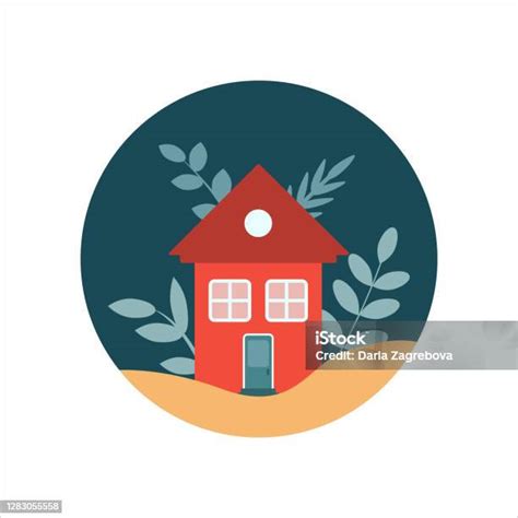 흰색 배경에 어두운 원에 식물이있는 집의 벡터 플랫 일러스트레이션 경제에 대한 스톡 벡터 아트 및 기타 이미지 경제 아이콘 집 Istock