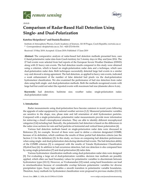 Pdf Comparison Of Radar Based Hail Detection Using Single And Dual Polarization