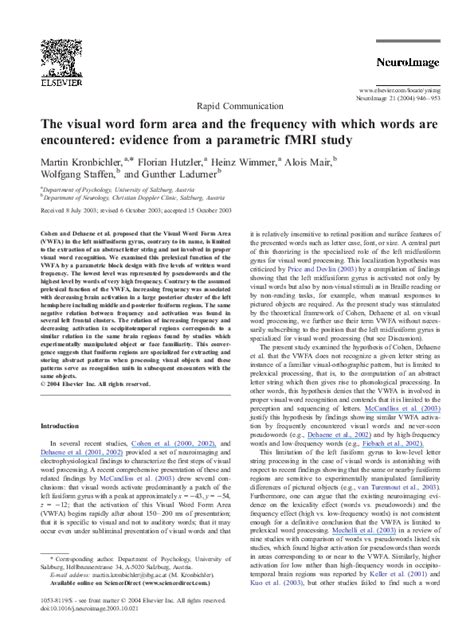 Pdf The Visual Word Form Area And The Frequency With Which Words Are Encountered Evidence