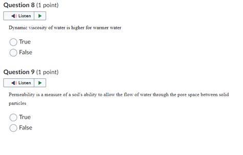 Solved Dynamic Viscosity Of Water Is Higher For Warmer Water Chegg