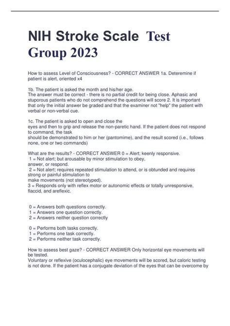 NIH Stroke Scale Test Group 2023 NIH Stroke Stuvia US