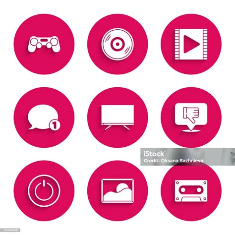 스마트 Tv 그림 풍경 복고풍 오디오 카세트 테이프 음성 거품에 싫어 전원 버튼 음성 채팅 비디오 및 게임 패드 아이콘을 설정합니다 벡터 Brand Name Online