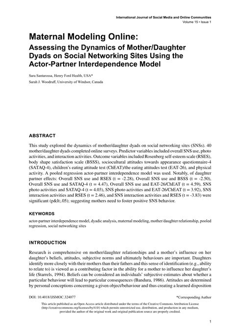 Pdf Maternal Modeling Online Assessing The Dynamics Of Motherdaughter Dyads On Social