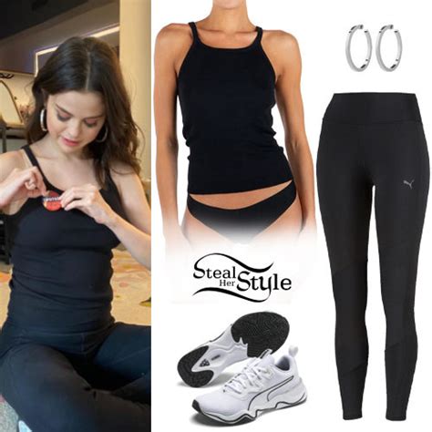Selena Gomez Black Tank Top And Leggings