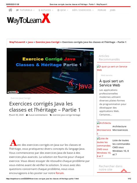 Exercices Corrigés Java Les Classes Et Lhéritage Partie 1 Waytolearnx Pdf