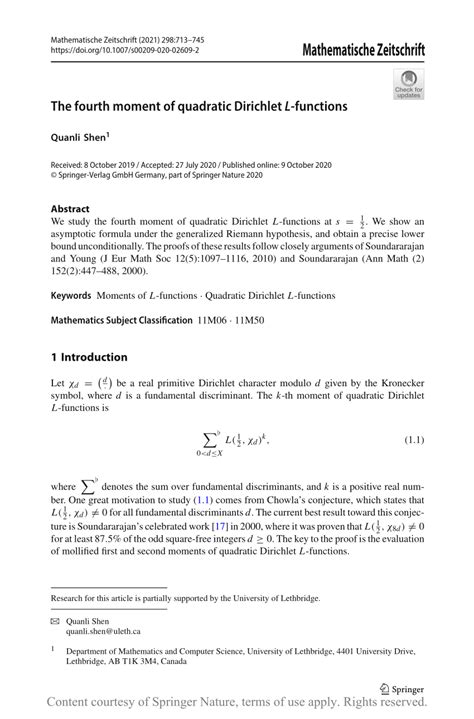 The Fourth Moment Of Quadratic Dirichlet L Functions Request Pdf