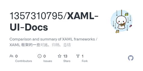 GitHub XAML UI Docs Comparison and summary of XAML frameworks XAML 框架的一些对比归纳总结