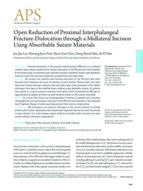 Pdf Open Reduction Of Proximal Interphalangeal Fracture Performed Due To The Small Size
